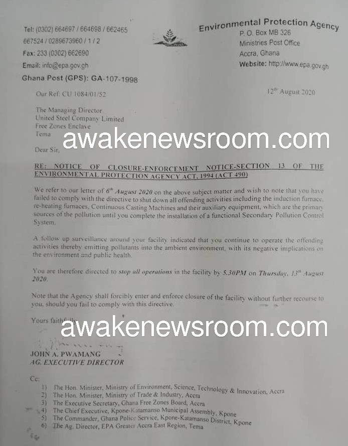 epa letter to united steel